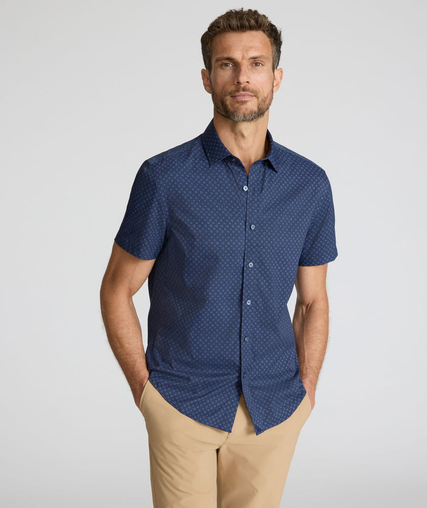 Performance Short-Sleeve Vandelay Shirt Navy Medallion Print | UNTUCKit ...