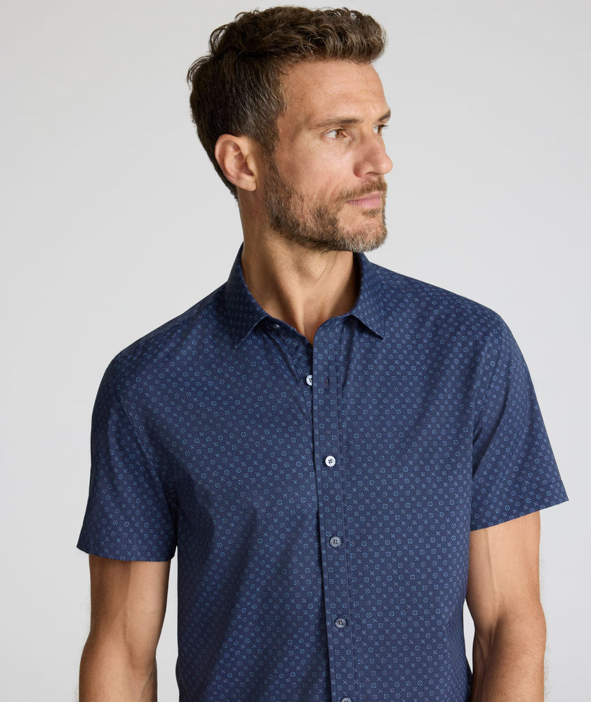 Performance Short-Sleeve Vandelay Shirt Navy Medallion Print | UNTUCKit ...
