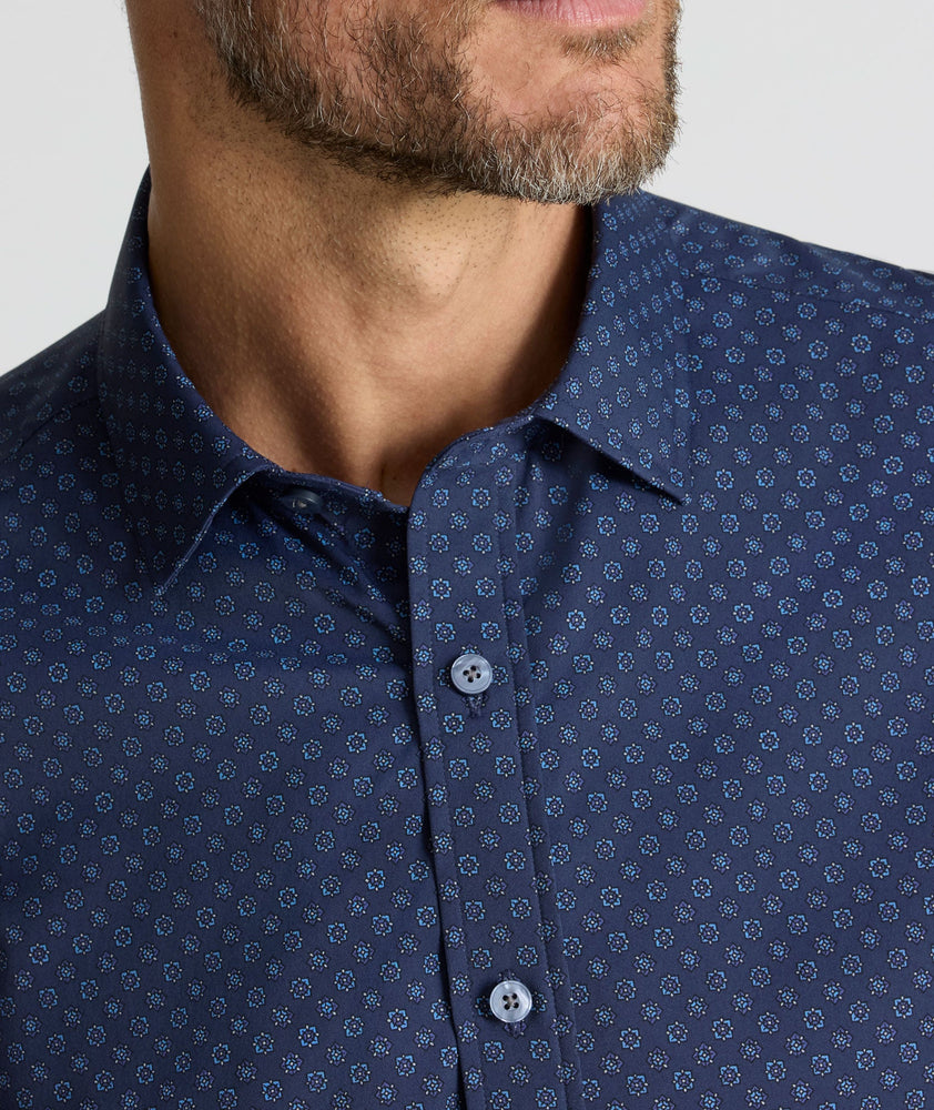 Performance Short-Sleeve Vandelay Shirt Navy Medallion Print | UNTUCKit ...
