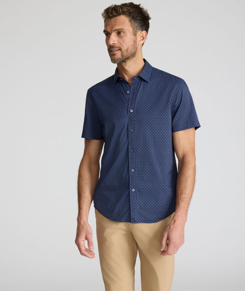 Performance Short-Sleeve Vandelay Shirt Navy Medallion Print | UNTUCKit ...